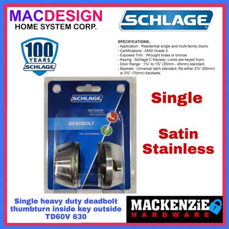 Schlage Deadbolt Td60v 630 Single Satin Stainless Macdesign Home Official Seller Lazada Ph