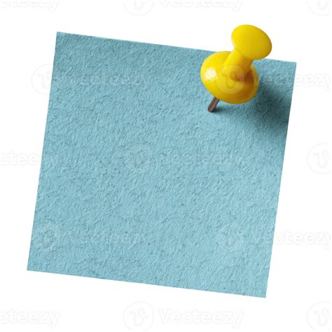 Yellow Push Pin On Blue Sticky Note Paper Isolated 75523150 Png