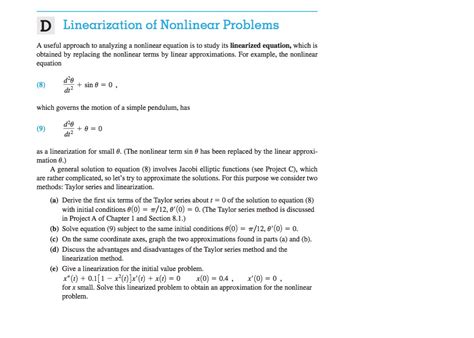 Solved A Useful Approach To Analyzing A Nonlinear Equation Chegg
