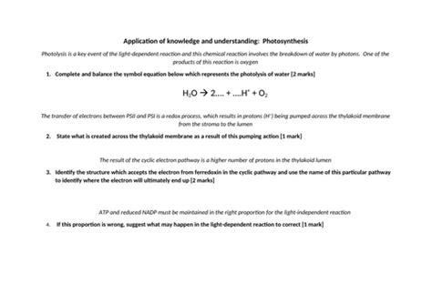 Light Dependent Reaction Of Photosynthesis Aqa A Level Biology Teaching Resources