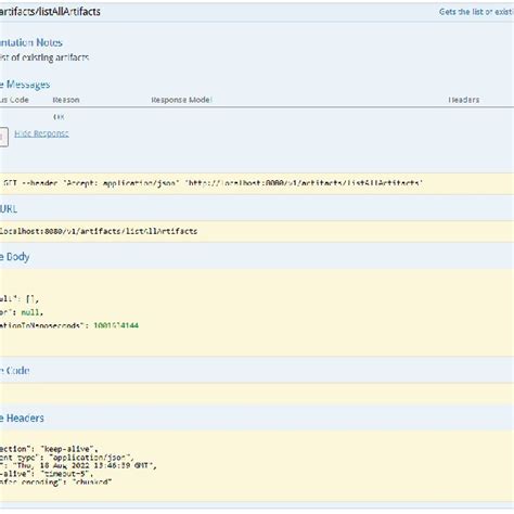 execution of listallartifacts api method in initial application state