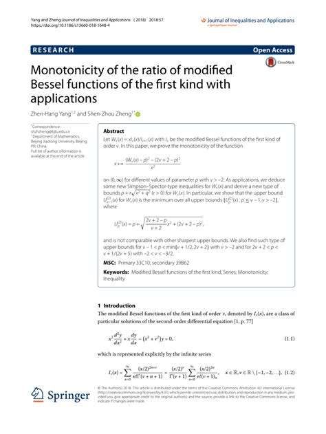 Pdf Monotonicity Of The Ratio Of Modified Bessel Functions Of The