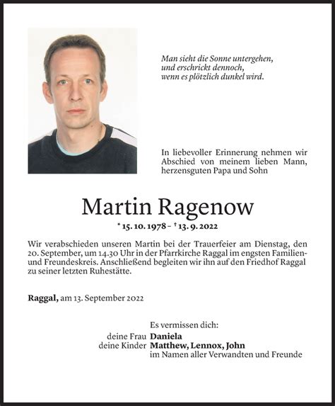 Todesanzeigen Von Martin Ragenow Todesanzeigen Vorarlberger Nachrichten