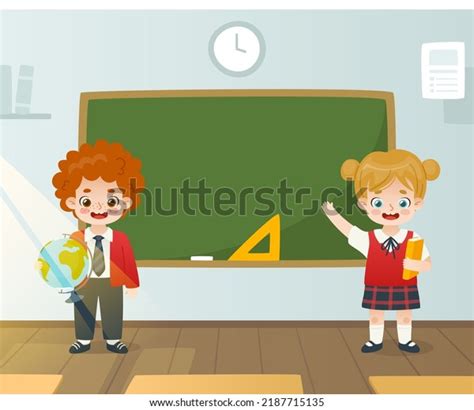 칠판 앞에 서 있는 교실의 귀여운 스톡 벡터로열티 프리 2187715135 Shutterstock