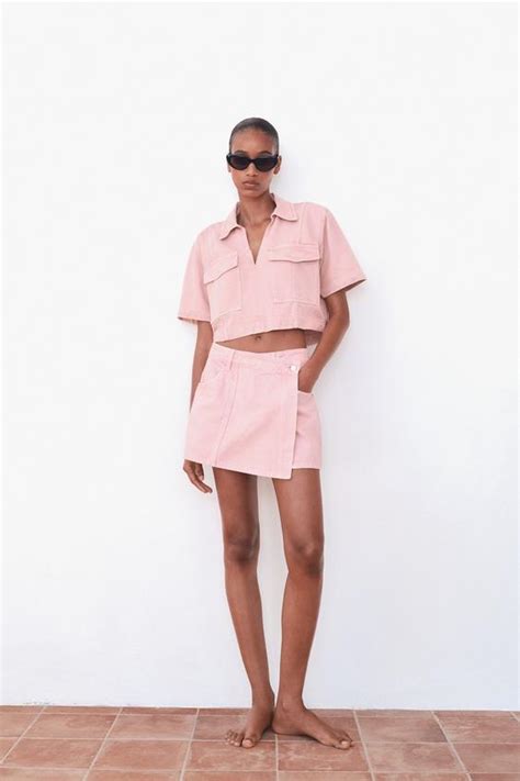Z1975 Denim Crossover Skorts Pink Zara India