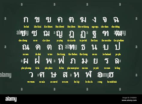 Thai Alphabet Chart Featuring Characters With English Transliteration