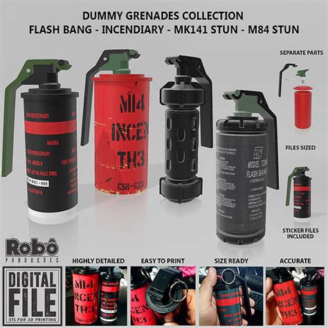 Ghost Dumy Grenade Collection Incendiary Flash Bang Stun 3d Model