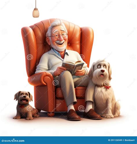 三维动画老人抚摸狗的创作空间图 库存例证 插画 包括有 椅子 生产 年长 领退休金者 似犬 男性 291126949