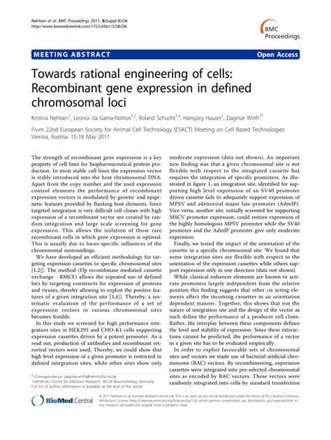 Pdf Towards Rational Engineering Of Cells Recombinant Gene
