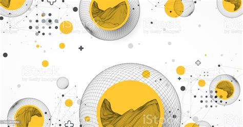 기술 스타일 배경에 연결된 선이 있는 구 테마입니다 와이어프레임 그림 추상적인 3d 그리드 디자인 0명에 대한 스톡 벡터 아트
