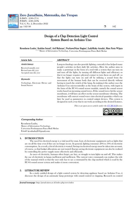 Pdf Design Of A Clap Detection Light Control System Based On Arduino Uno