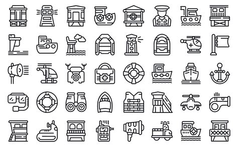 Coast Guard Icons Set Outline Vector Dron Sea 12321094 Vector Art At