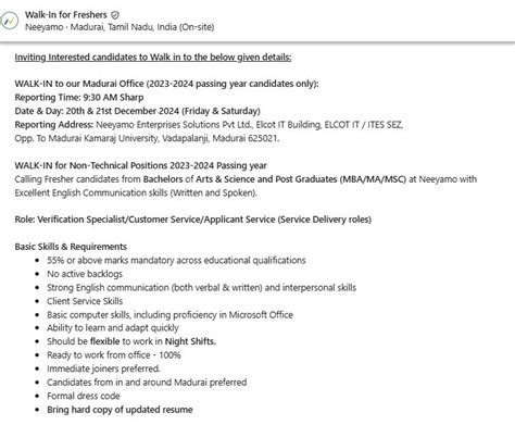 Freshers Executives Partners Madurai Verificationspecialist… Meena Sivakumar