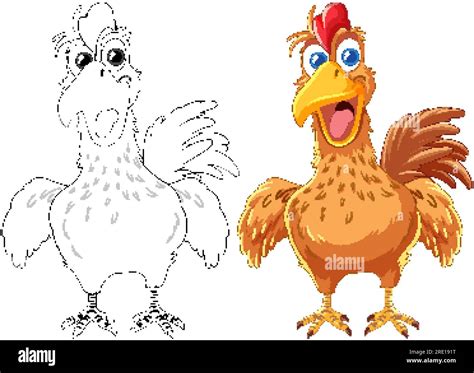 Contour Dun Dessin Animé De Poulet Brun Heureux Parfait Pour Les