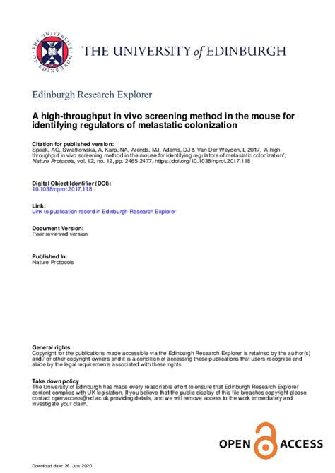 Pdf A High Throughput In Vivo Screening Method In The Mouse For