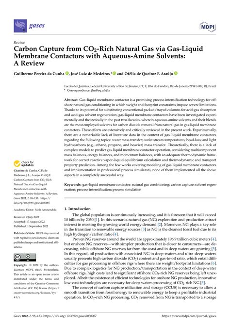 Pdf Carbon Capture From Co2 Rich Natural Gas Via Gas Liquid Membrane