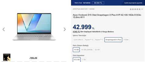 Asus Vivobook S15 Oled Snapdragon X Plus 35 190 TL Murat Burç