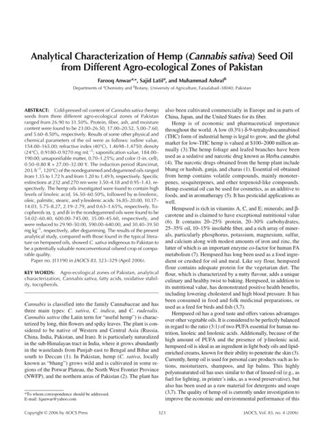 Pdf Analytical Characterization Of Hemp Cannabis Sativa Seed Oil From Different Agro