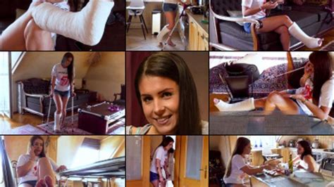 Brandy Slc Reporting Her Broken Leg And Crutching At Home With Cast