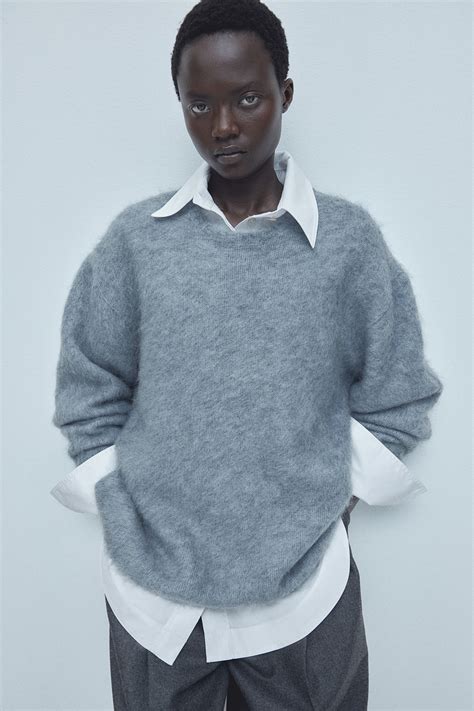 Mohair Blend Jumper Light Dusty Blue Ladies Handm Gb