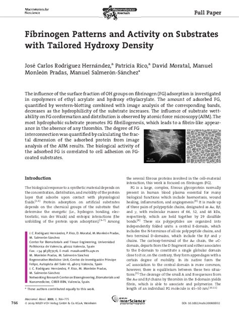 Pdf Fibrinogen Patterns And Activity On Substrates With Tailored