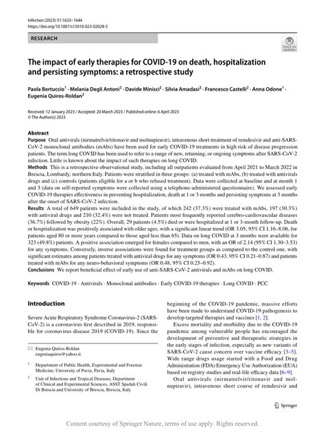 Pdf The Impact Of Early Therapies For Covid 19 On Death