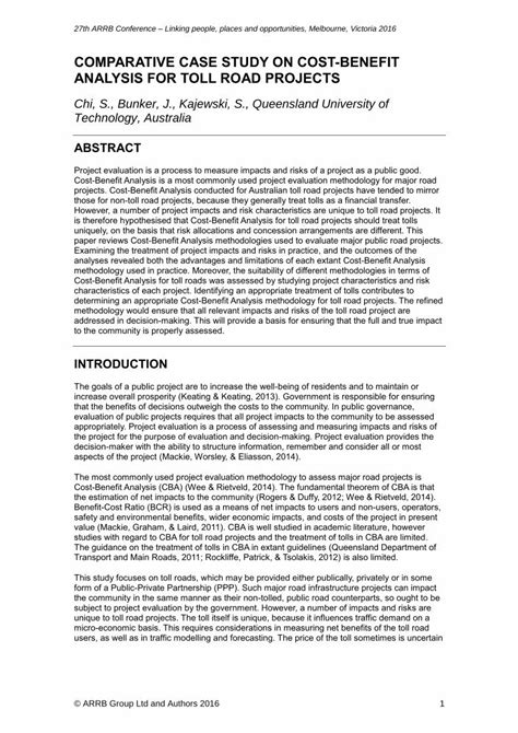 Pdf Comparative Case Study On Cost Benefit Analysis For Toll Chi