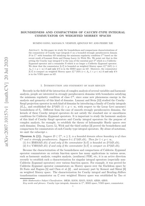 Pdf Boundedness And Compactness Of Cauchy Type Integral Commutator On Weighted Morrey Spaces