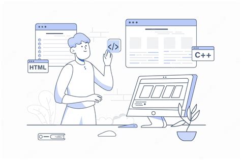 Premium Vector Programming Software Line Concept With People Scene In The Flat Cartoon Design