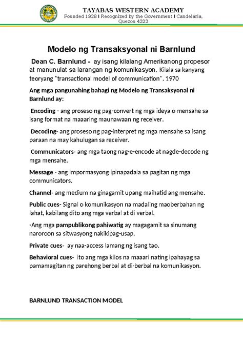 Barnlunds Transactional Model Of Communication Detailed Overview