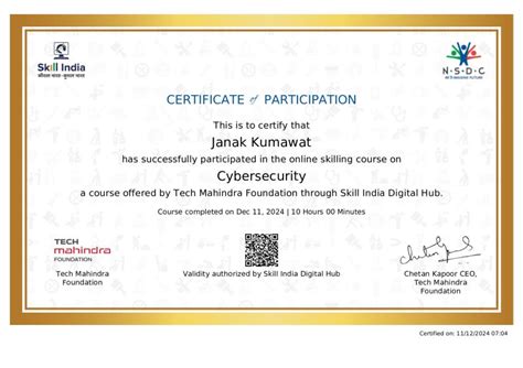 ️ Successfully Completed An Online Course In Cybersecurity Gaining Essential Knowledge And
