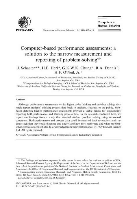 Pdf Computer Based Performance Assessments A Solution To The Narrow