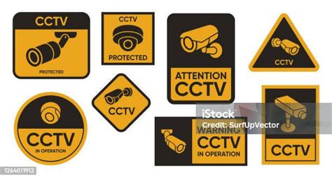 Sistem Cctv Kuning Kumpulan Lencana Datar Ilustrasi Stok Unduh Gambar Sekarang Kamera Cctv