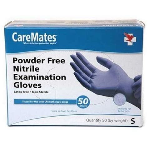 Caremates Powder Free Nitrile Examination Gloves Small 50 Count