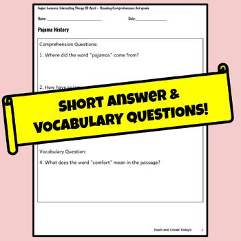Rd Grade Reading Comprehension Passages And Questions SPRING BUNDLE