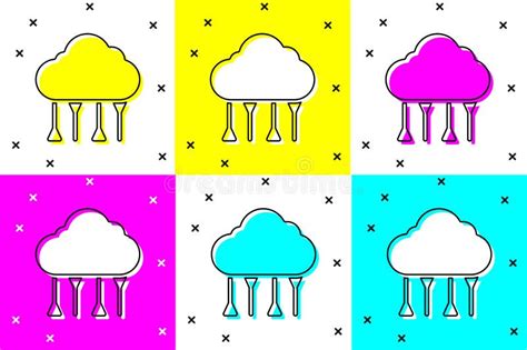 Set Network Cloud Connection Icon Isolated On Color Background Social Technology Cloud
