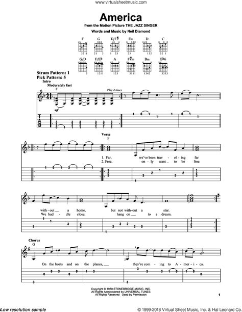 America Sheet Music For Guitar Solo Easy Tablature Pdf
