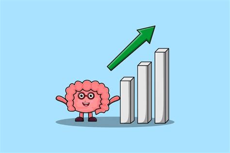 평면 3d 현대적인 디자인의 상승 기호 그래픽이 있는 귀여운 만화 창자 프리미엄 벡터
