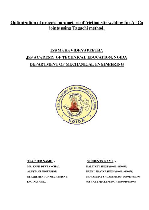 Pdf Optimization Of Process Parameters Of Friction Stir Welding For