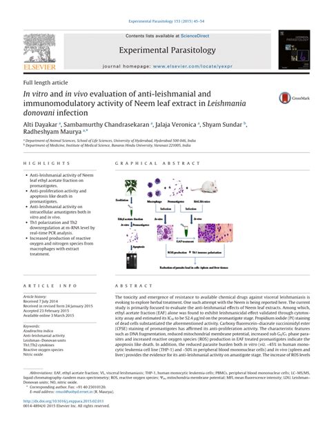 Pdf In Vitro And In Vivo Evaluation Of Anti Leishmanial And Immunomodulatory Activity Of Neem