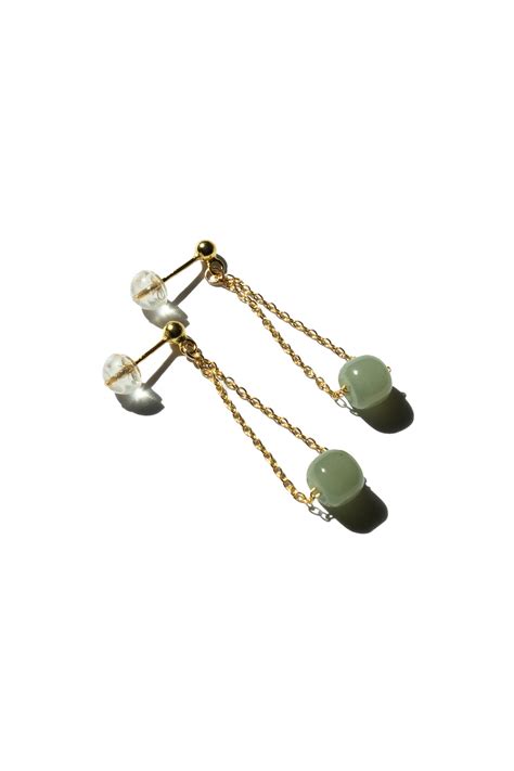 Zodiac Collection Libra — Skinny Gold Chain Jade Earrings Seree