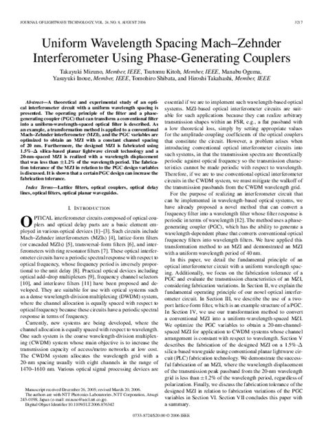 Pdf Optimizing Wavelength Spacing In Mach Zehnder Interferometers