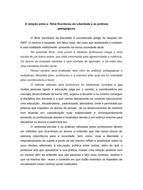 A Relação Entre O Filme Escritores Da Liberdade E As Práticas