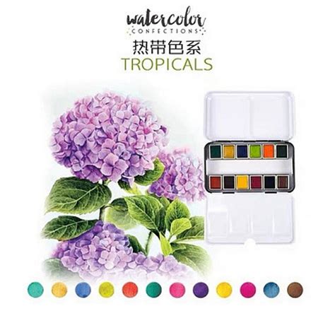 สีน้ำอเมริกัน Prima สีน้ำทึบย้อนยุค สีมือวาดภาพประกอบสีน้ำทึบสี 12 สี Tropicals Pre Order