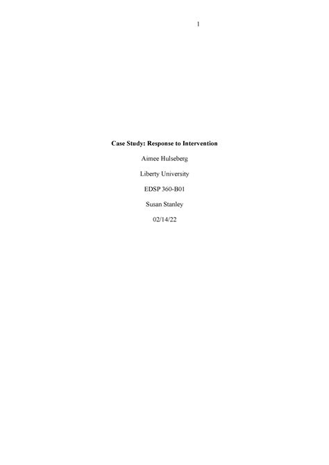 Case Study Response To Intervention Case Study Response To