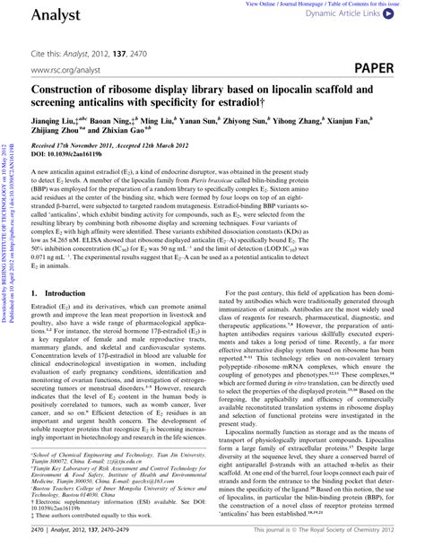 Pdf Construction Of Ribosome Display Library Based On Lipocalin