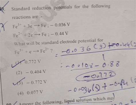 Standard Reduction Potentials For The Following Reactions Are Begin{a