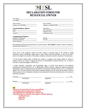 Fillable Online Declaration Form For BENEFICIAL OWNER Fax Email Print