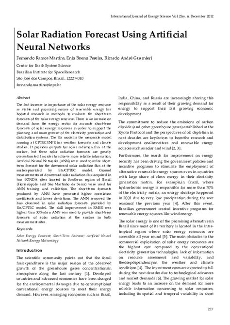 Pdf Solar Radiation Forecast Using Artificial Neural Networks