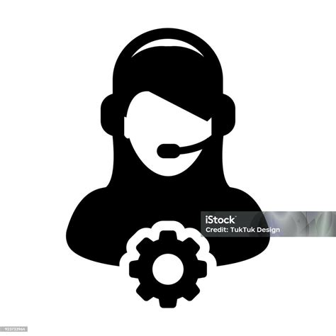 服務圖示向量女性操作員個人形象頭像與耳機和齒輪齒形符號表意字元中的工業業務支援向量圖形及更多信息圖形圖片 信息圖形 客戶服務中心